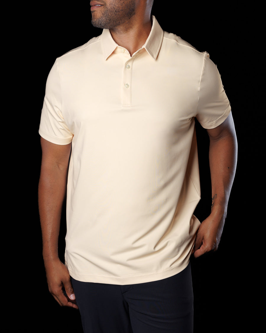 Sand - Cream Yellow Men's Solid Color Golf Polo Shirt | Sunday Swagger